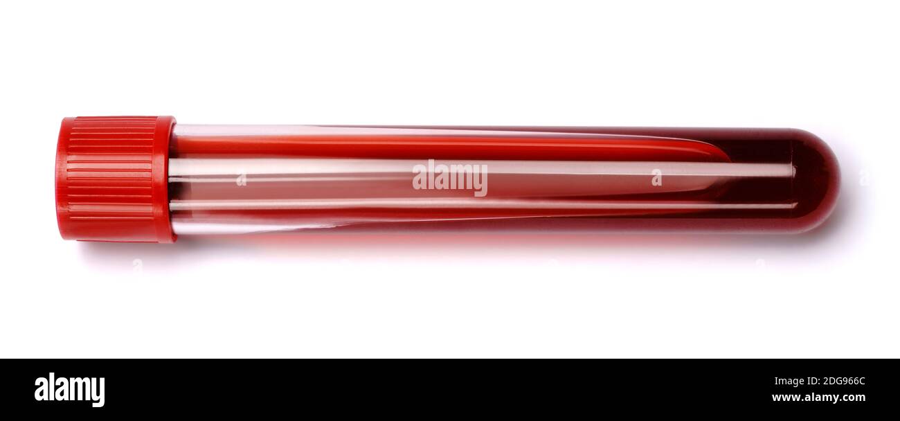 Test tube with red plug isolated on white background with clipping path ...