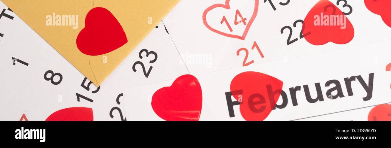 envelope with hearts on February calendar, banner Stock Photo - Alamy