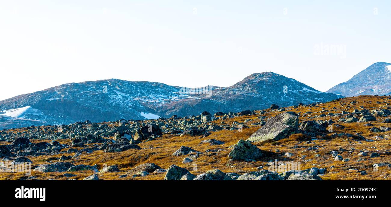 High mountain plateau littered with large boulders from the last ice ...