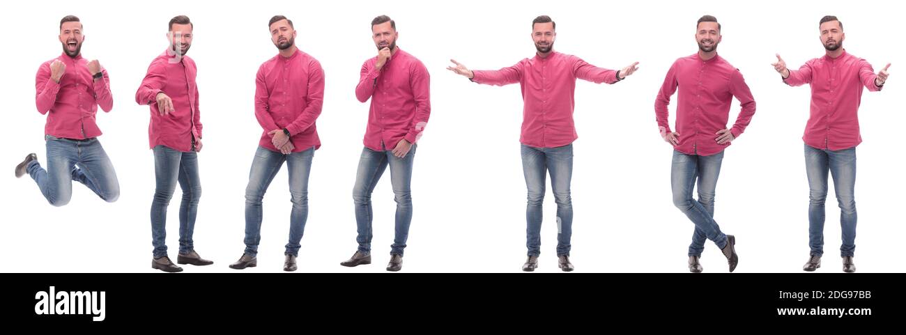 collage of photos of a modern man in a red shirt Stock Photo - Alamy