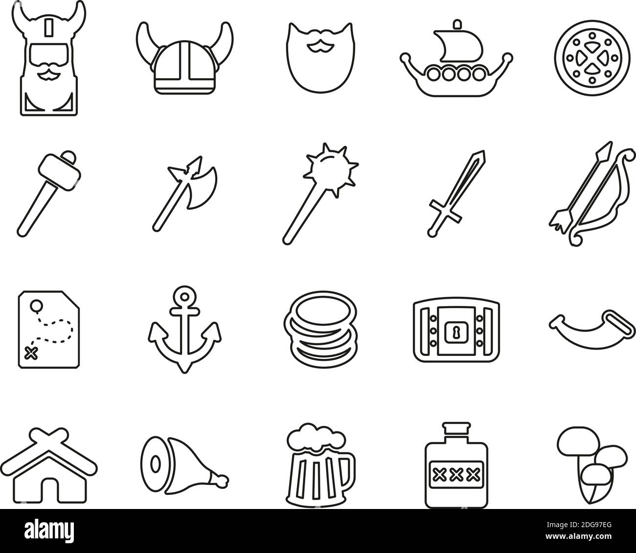 Viking Icons Black & White Thin Line Set Big Stock Vector Image & Art ...
