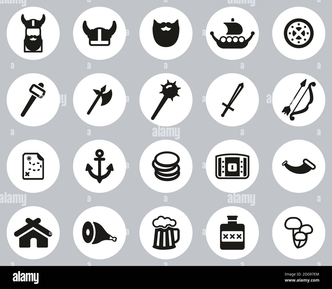 Viking Icons Black & White Flat Design Circle Set Big Stock Vector ...