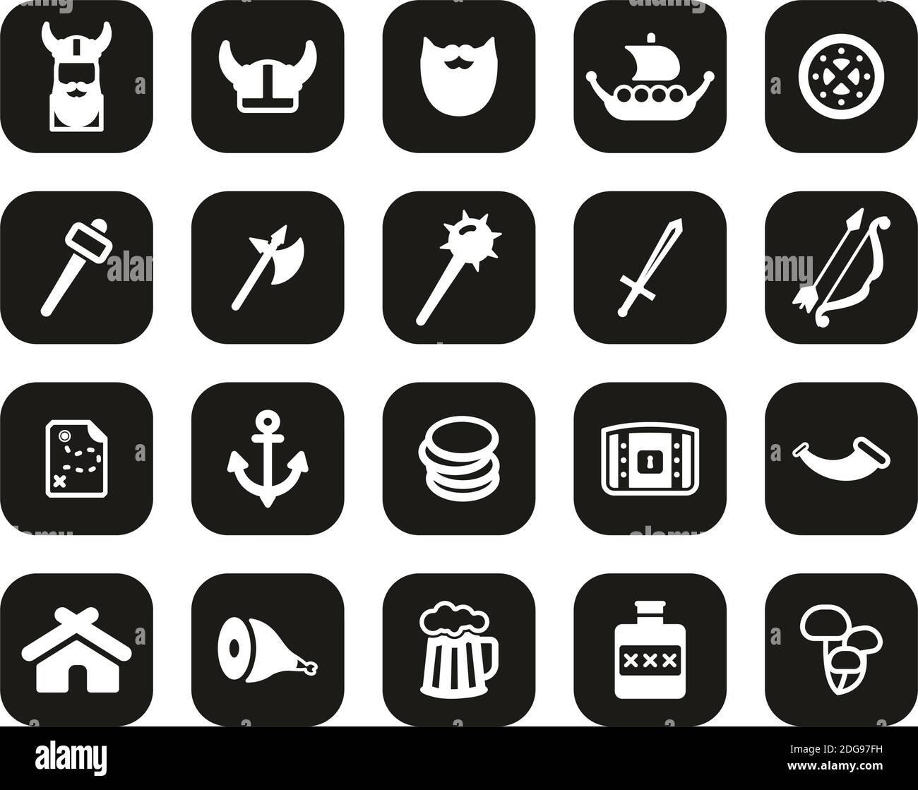 Viking Icons White On Black Flat Design Set Big Stock Vector Image ...