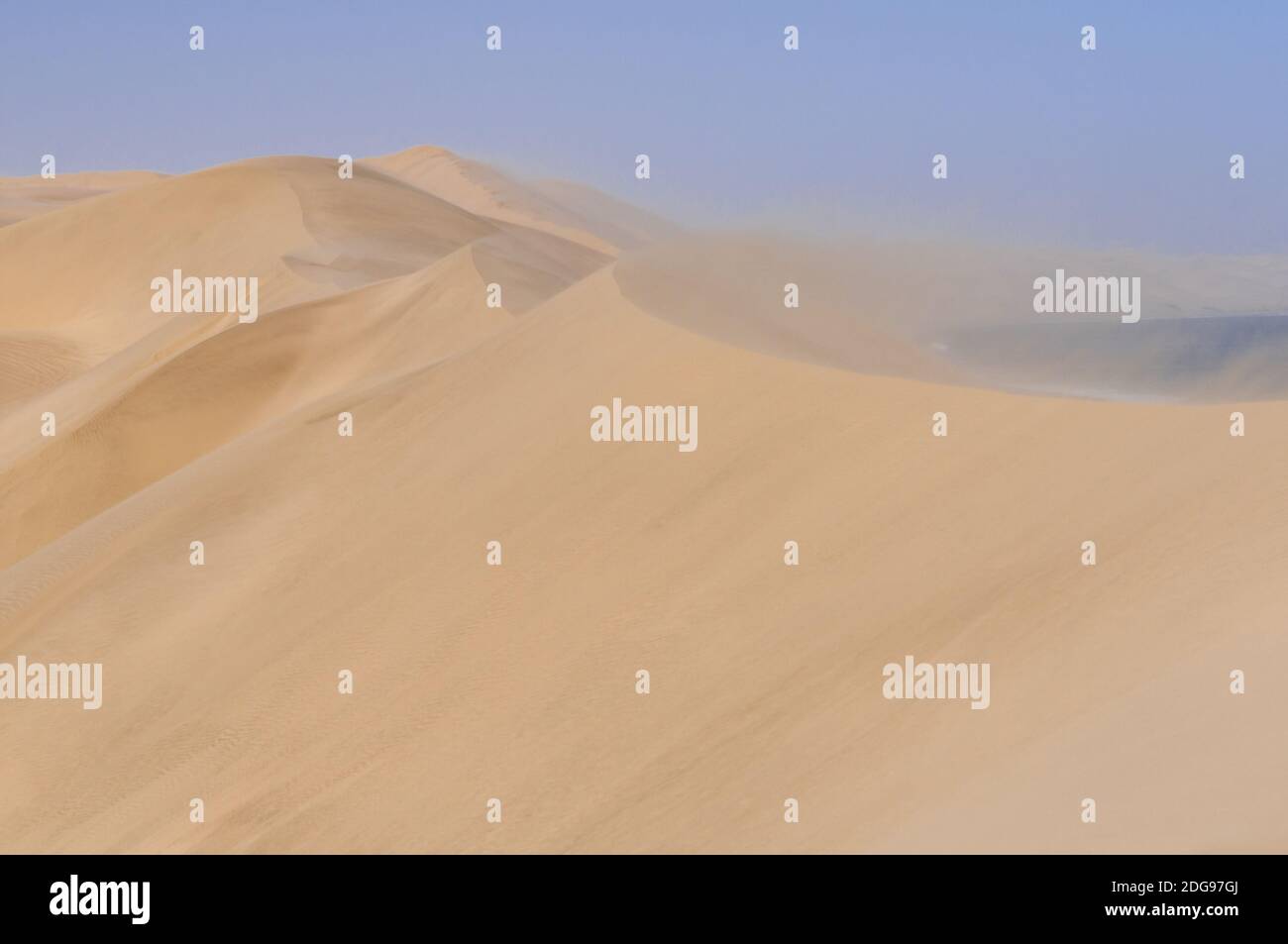 Sandstorm on the Skeleton Coast, dunes to the Atlantic Ocean, Namib ...