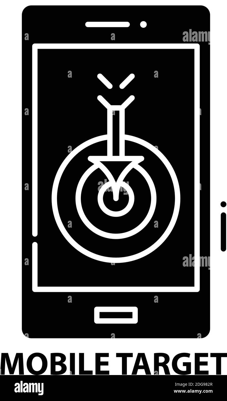 mobile target icon, black vector sign with editable strokes, concept ...