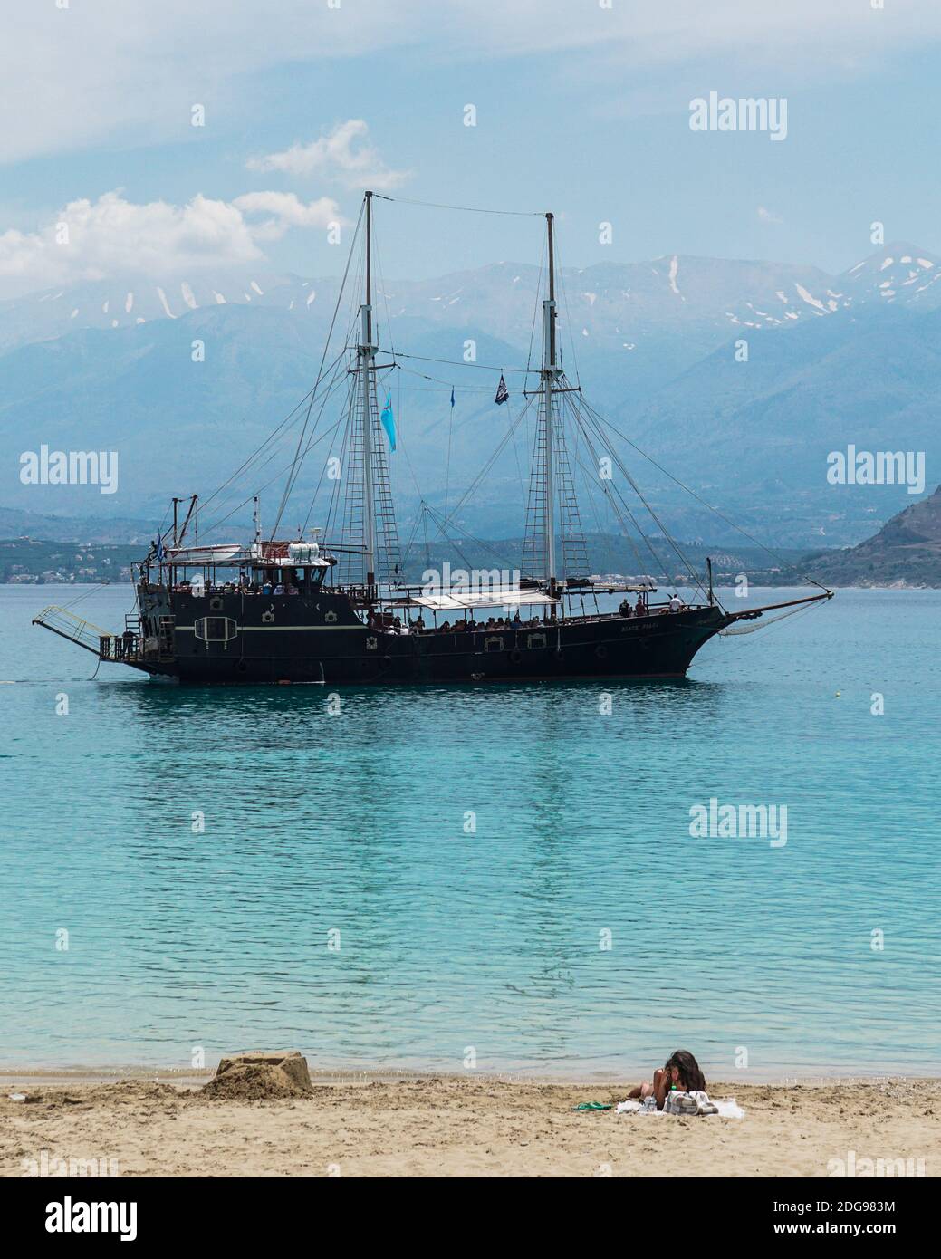 Pirate boat trip at Marathi Beach, Chania Stock Photo - Alamy