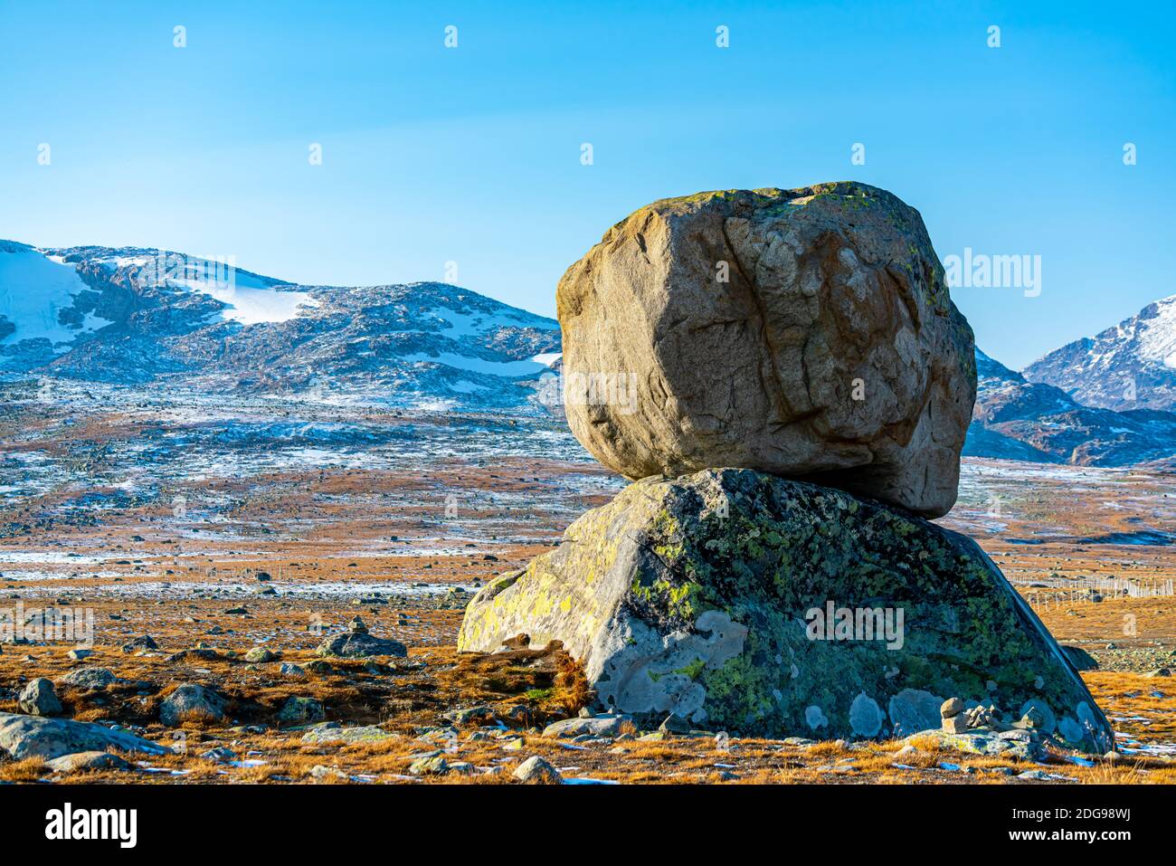 Large boulder from the ice age sitting on top of another boulder in a ...