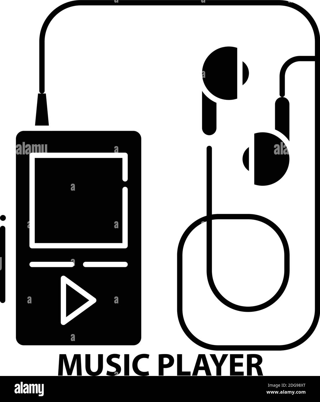 music player symbol icon, black vector sign with editable strokes ...