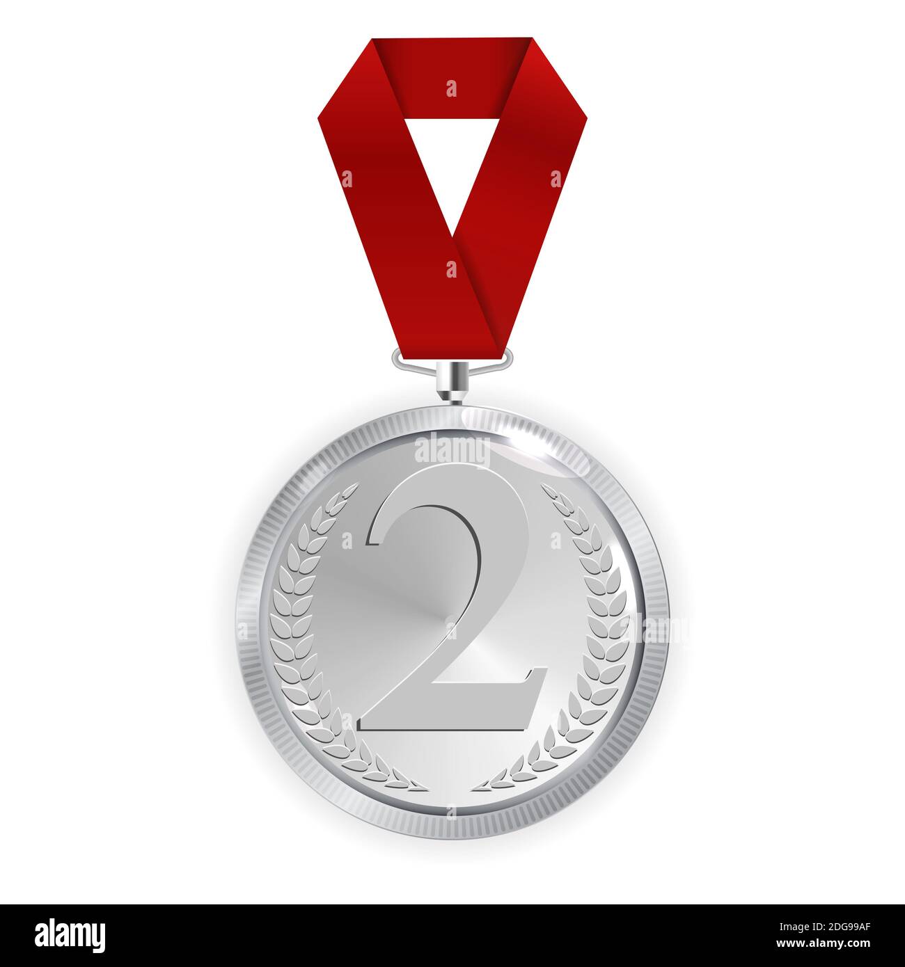 Champion Art Silver Medal with Red Ribbon Icon Sign Second Place ...