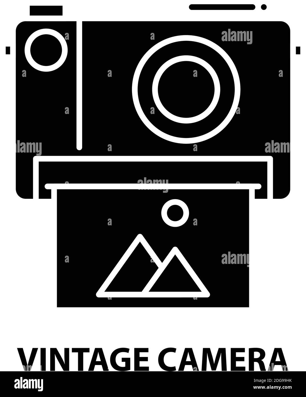 vintage camera icon, black vector sign with editable strokes, concept ...
