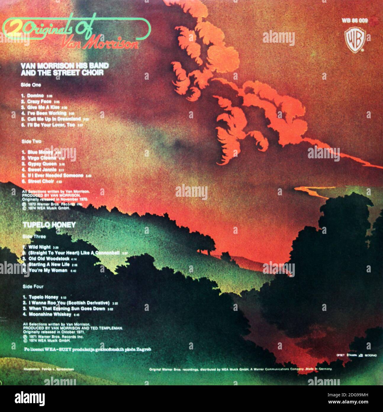 Van Morrison: 1974. double LP back cover '2 Originals of Van Morrison ...