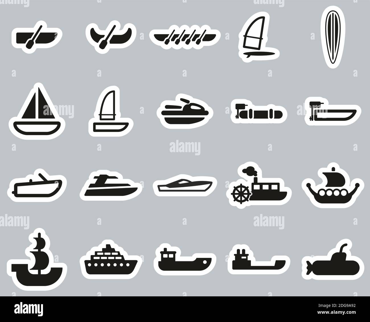 Boat Or Ship Icons Black & White Sticker Set Big Stock Vector Image ...