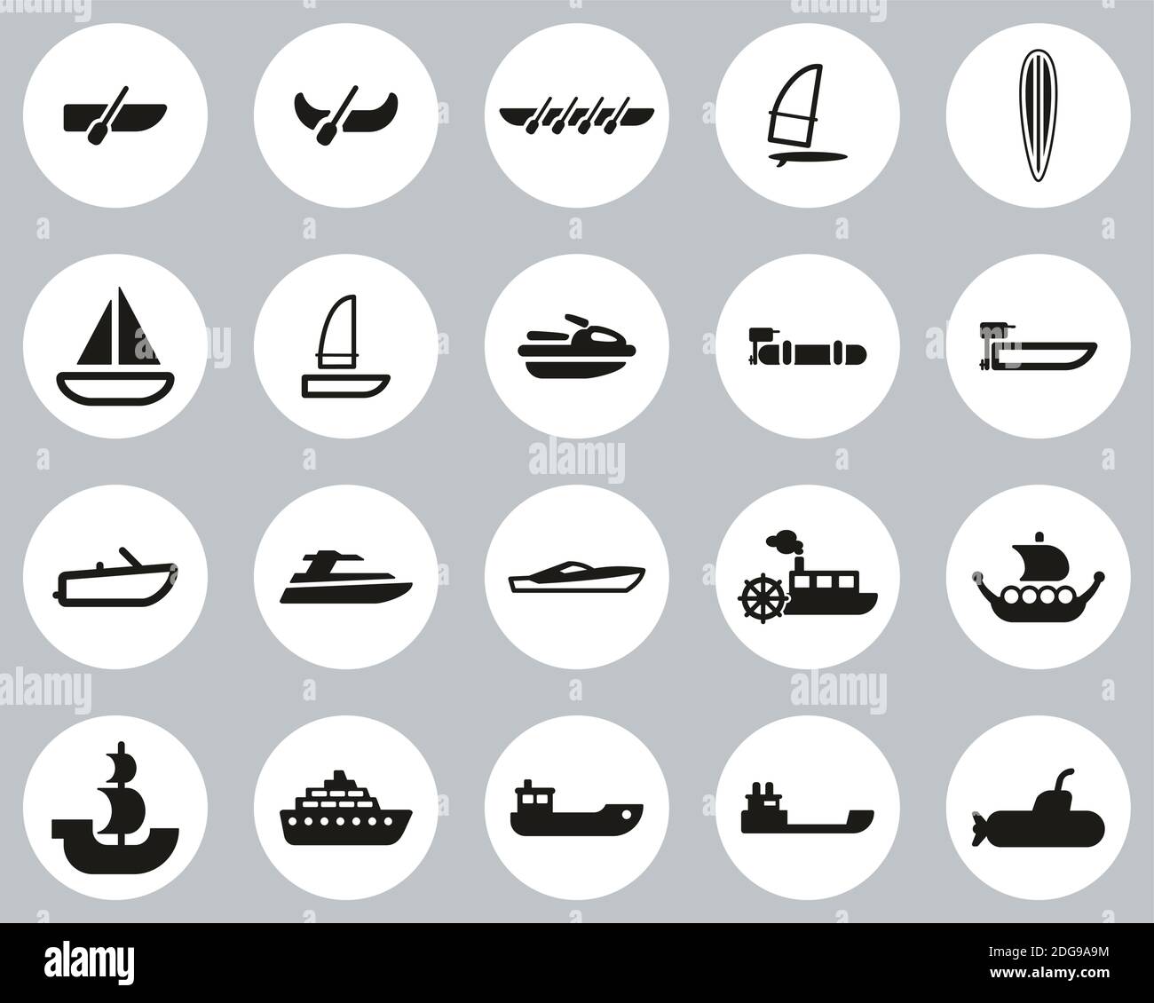 Boat Or Ship Icons Black & White Flat Design Circle Set Big Stock ...