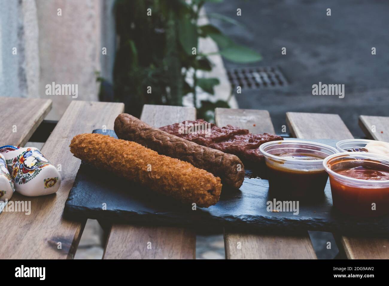 different fried meat. Different types of pork meat steak, chicken ...