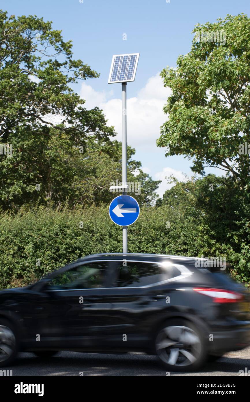 Solar powered roadsign, UK Stock Photo - Alamy
