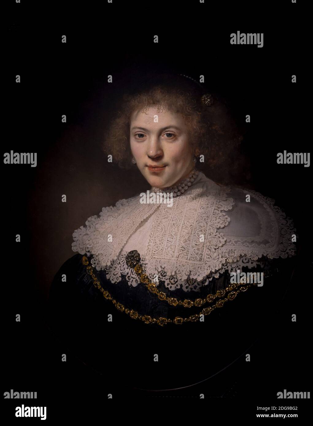 Portrait of a Woman Wearing a Gold Chain, Rembrandt, 1634 Stock Photo ...