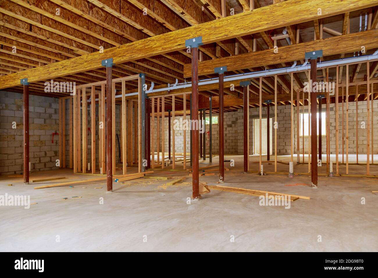 Interior frame of a new basement under construction Stock Photo - Alamy