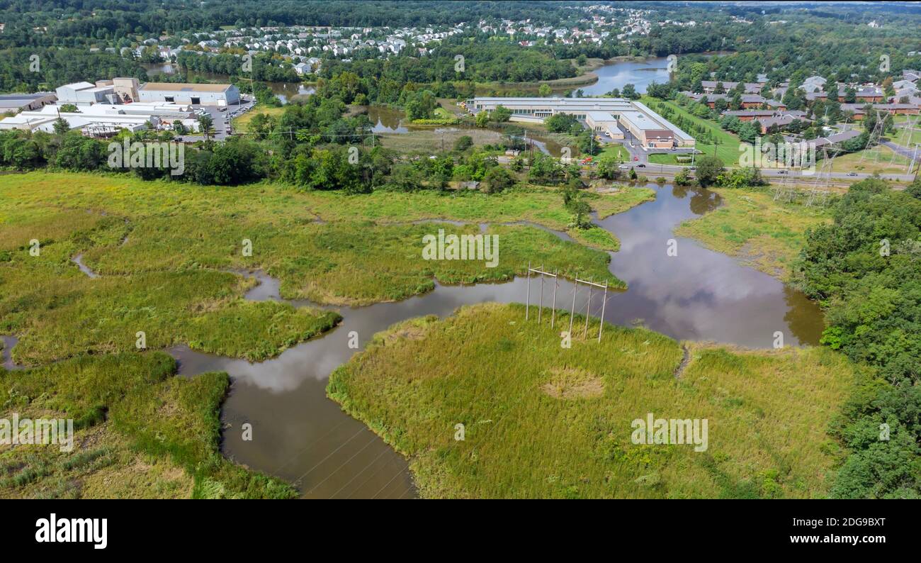 Top down aerial view of River Park in background Stock Photo - Alamy