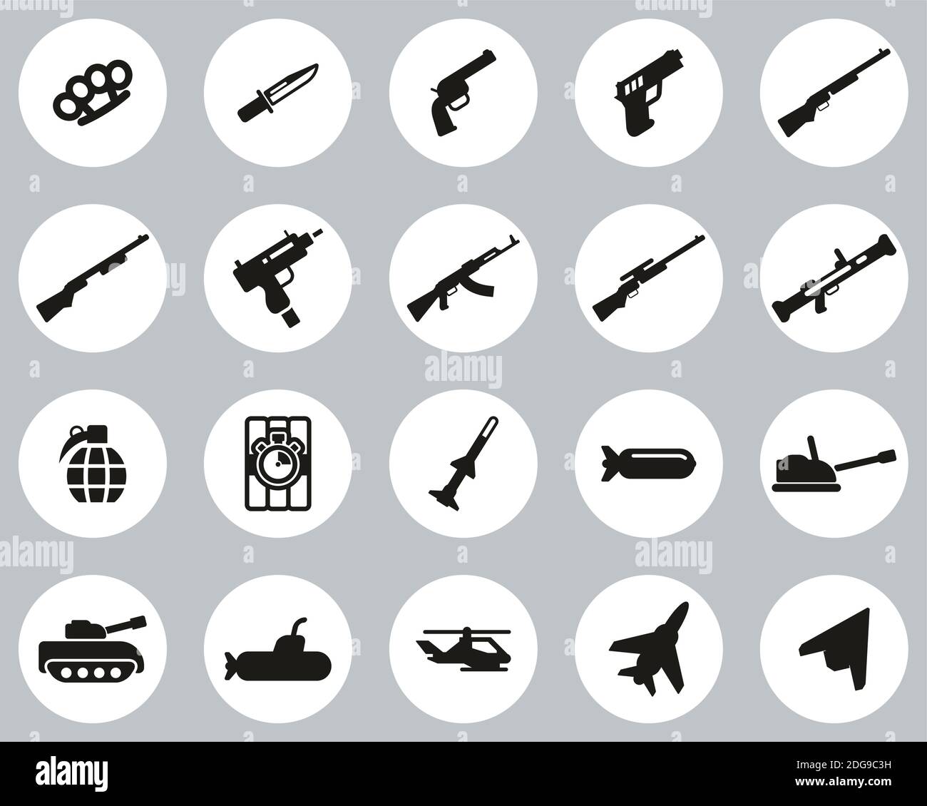Weapons Icons Black & White Flat Design Circle Set Big Stock Vector ...