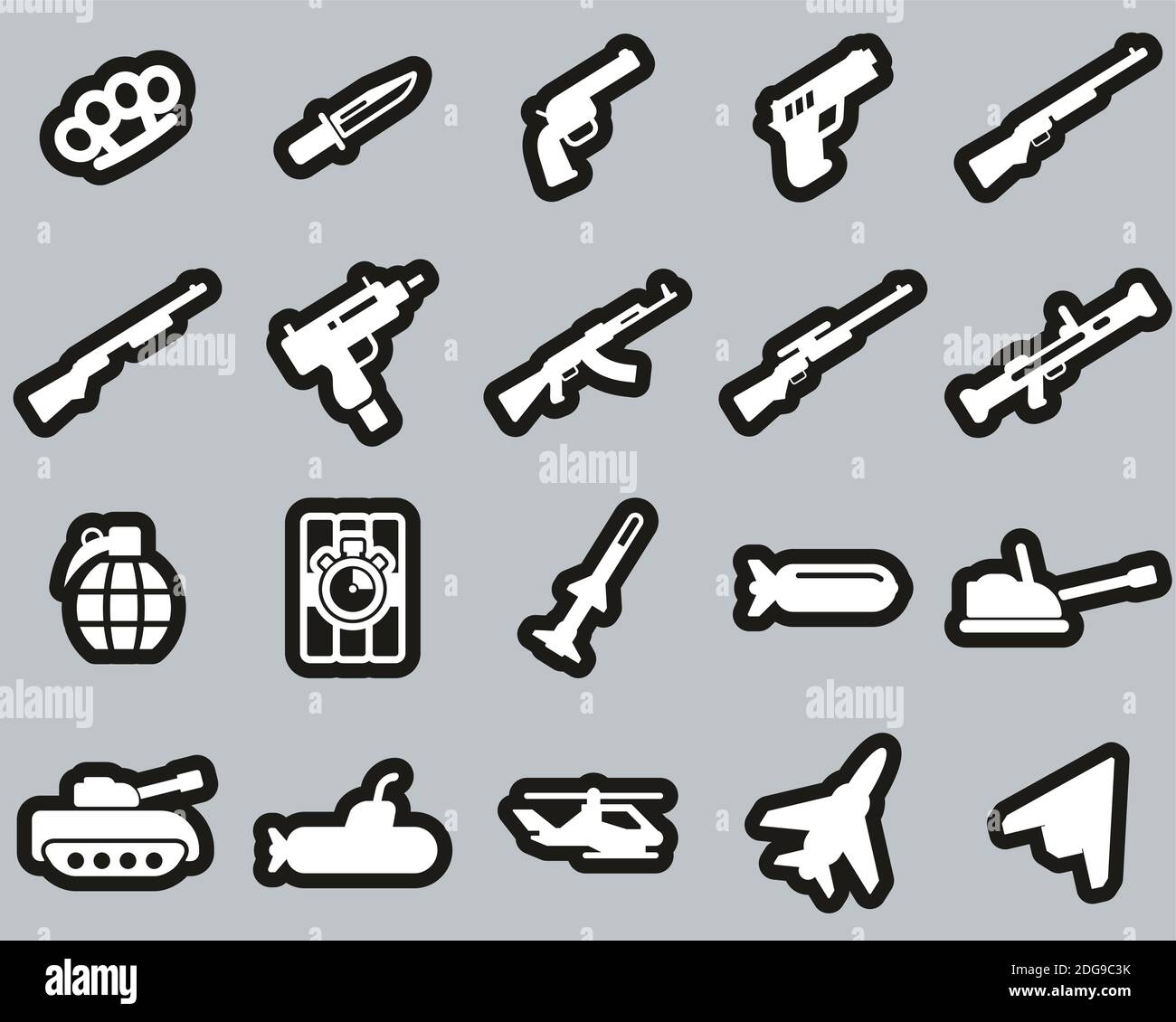 Weapons Icons White On Black Sticker Set Big Stock Vector Image & Art ...