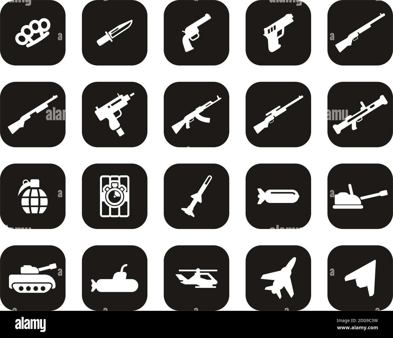 Weapons Icons White On Black Flat Design Set Big Stock Vector Image ...