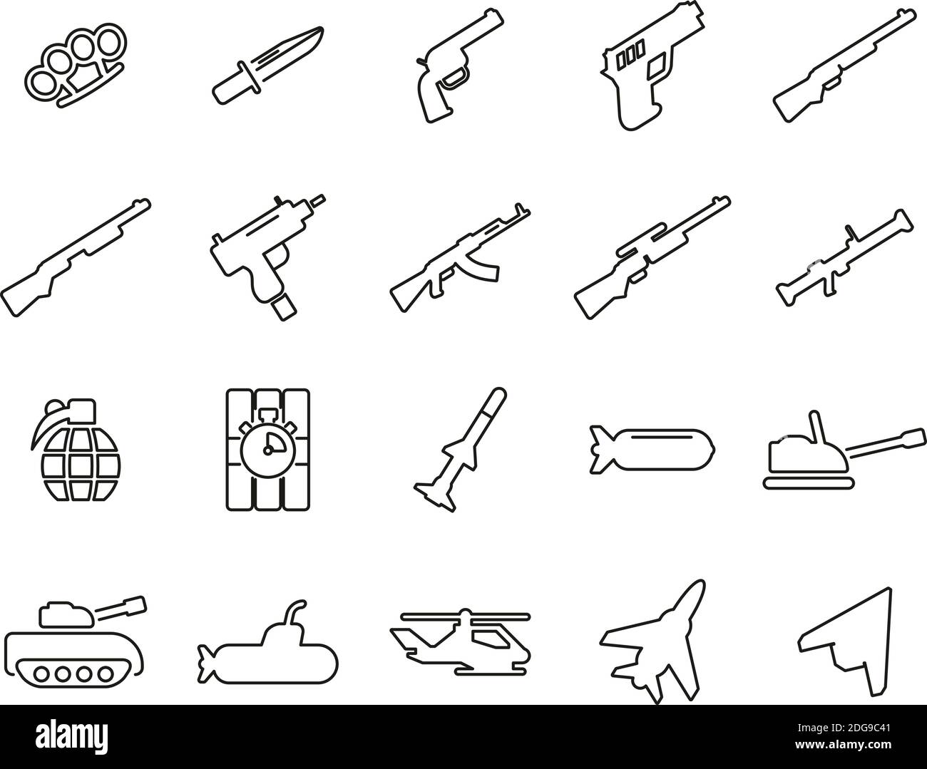 Weapons Icons Black And White Thin Line Set Big Stock Vector Image And Art