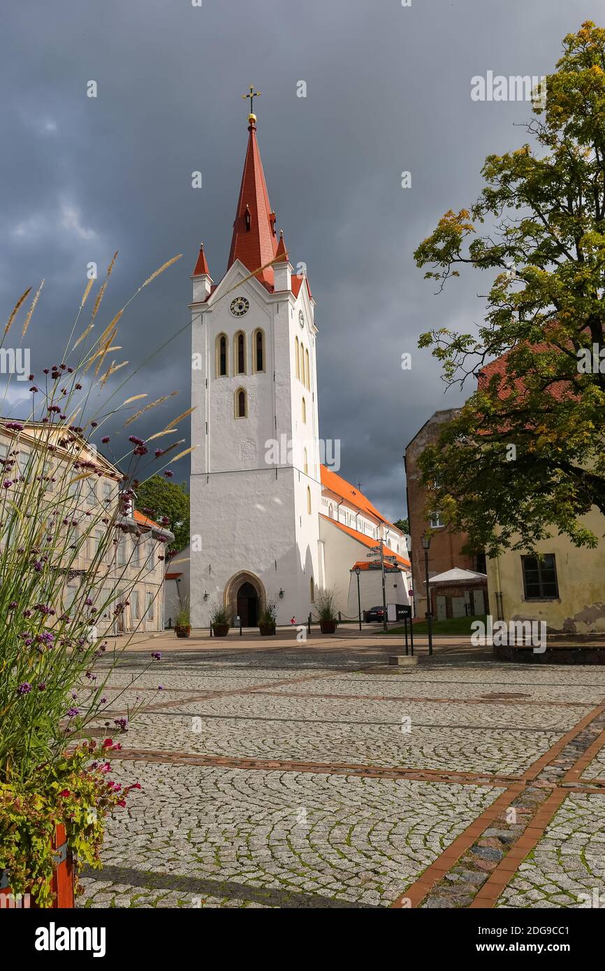Park and St.John`s church located in the Latvian town Cesis Stock Photo ...