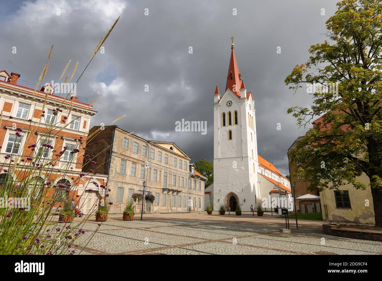 Park and St.John`s church located in the Latvian town Cesis Stock Photo ...