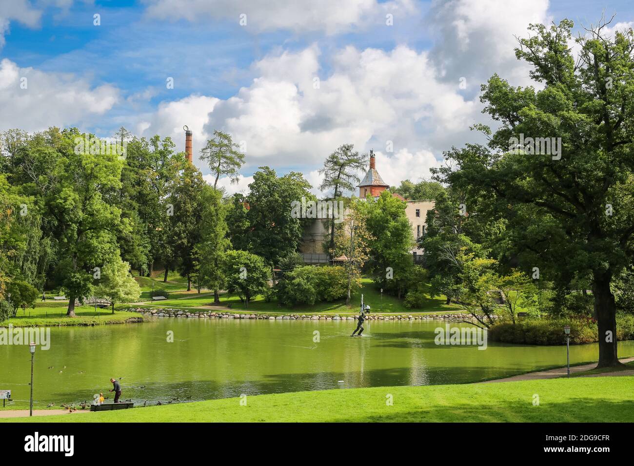 Park and St.John`s church located in the Latvian town Cesis Stock Photo ...