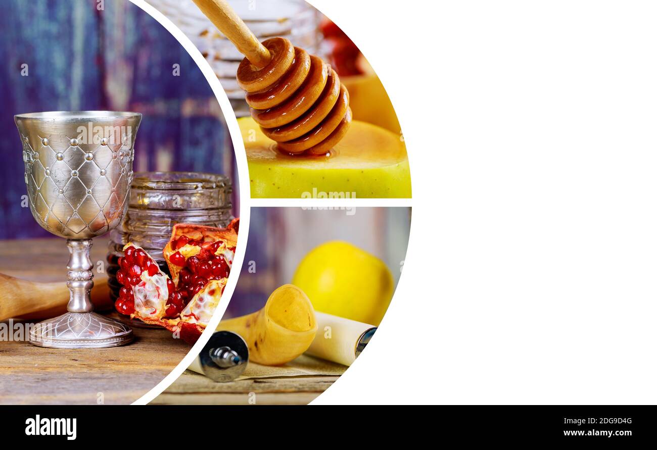 Rosh hashanah jewish New Year holiday concept. Traditional symbols ...