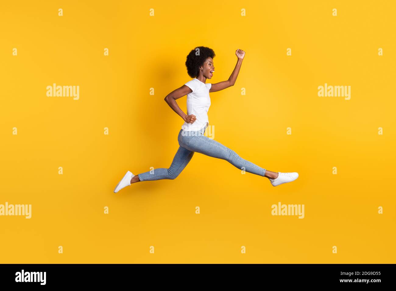 Full length body size photo of young female millennial with black skin ...