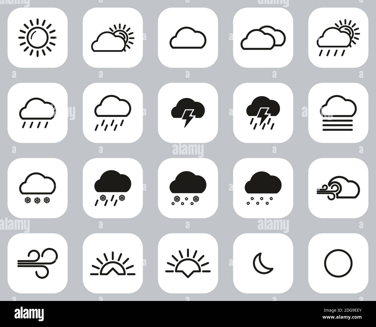 Weather Icons Black & White Flat Design Set Big Stock Vector Image ...