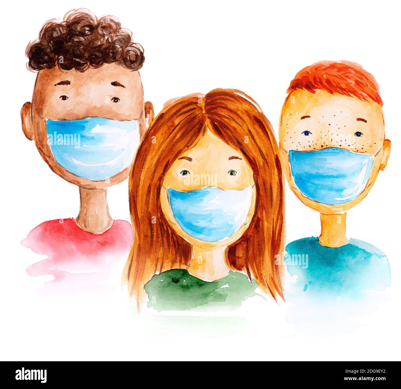 Little boys and little girl wearing protective medical mask to ...