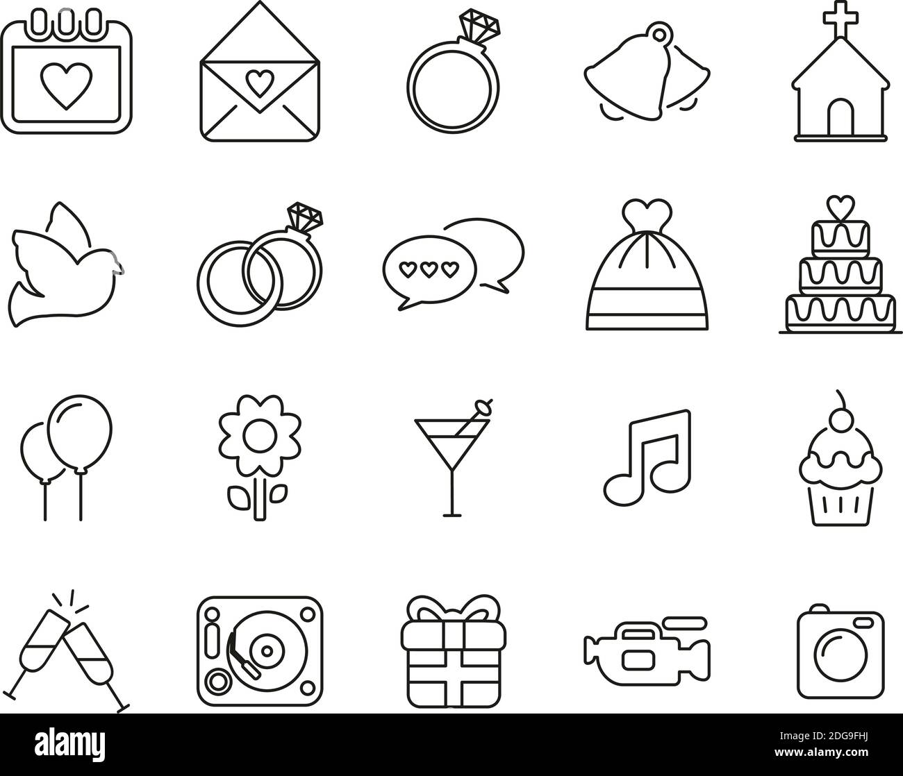 Wedding Icons Black & White Thin Line Set Big Stock Vector Image & Art ...