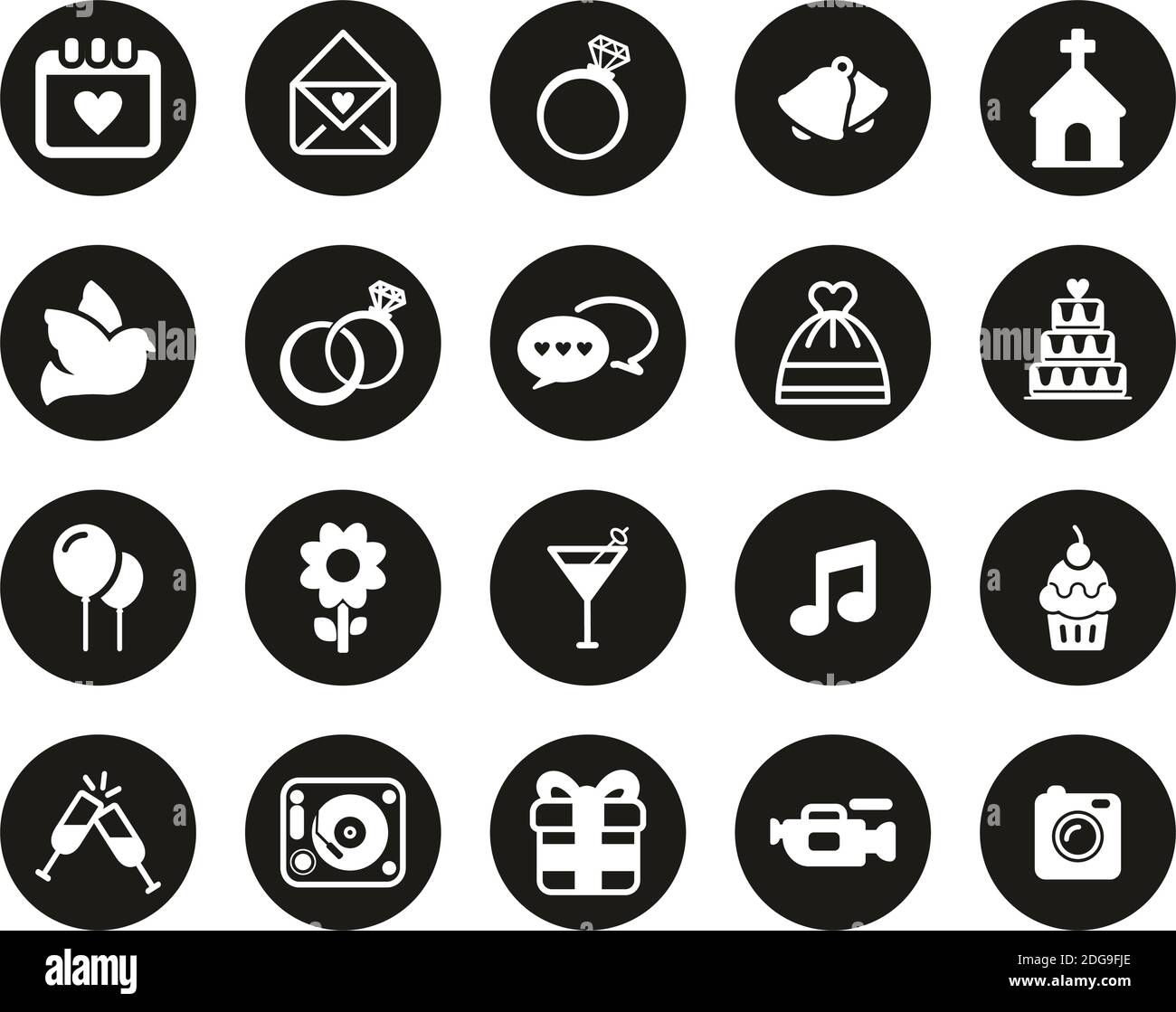 Wedding Icons White On Black Flat Design Circle Set Big Stock Vector Image & Art - Alamy