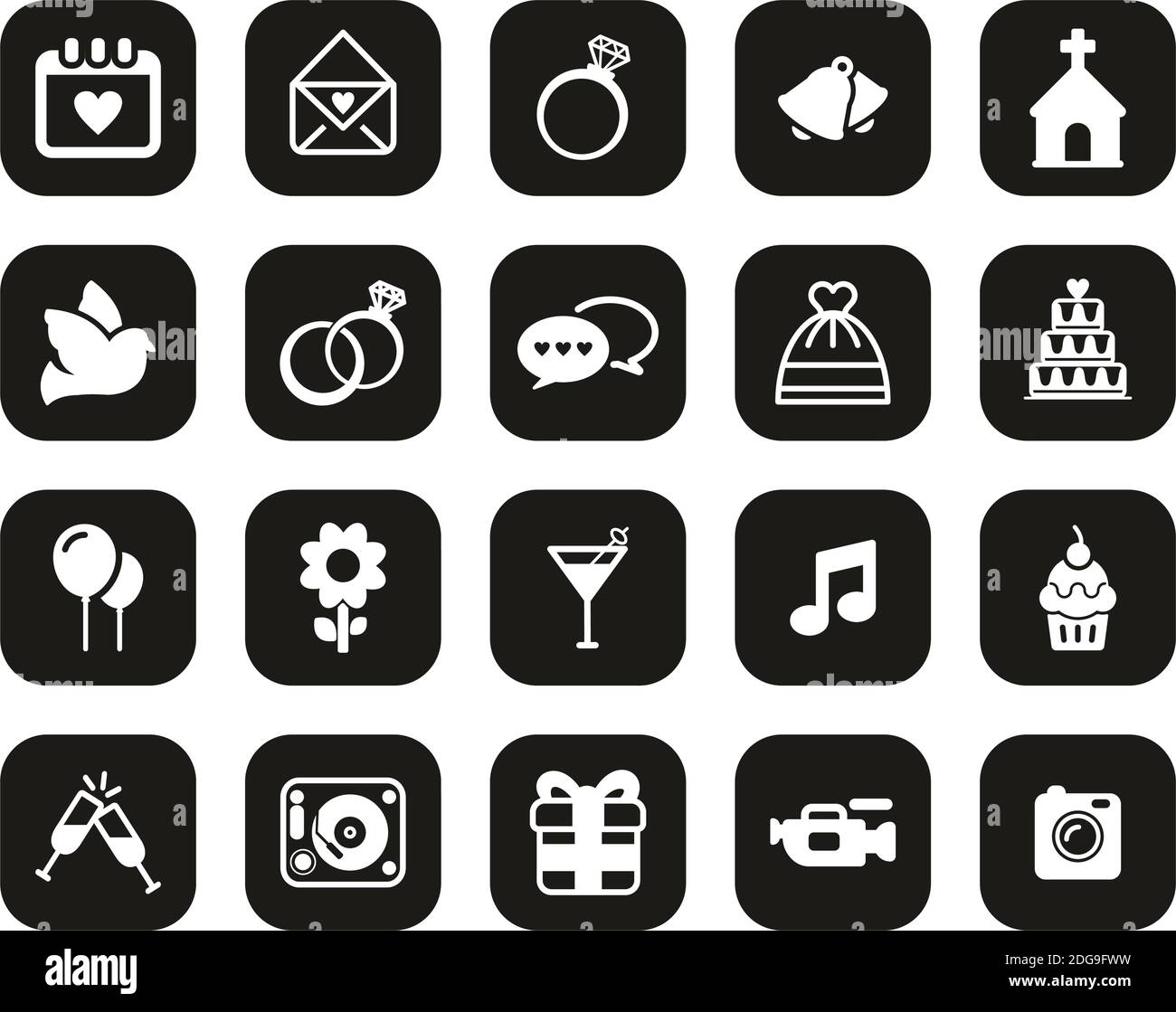 Wedding Icons White On Black Flat Design Set Big Stock Vector Image ...