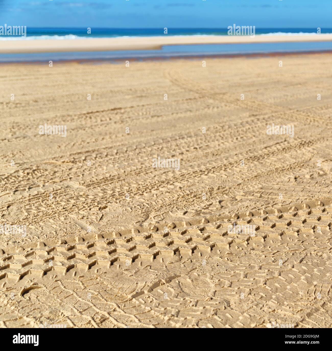 Near the ocean the sand track of the cars Stock Photo - Alamy