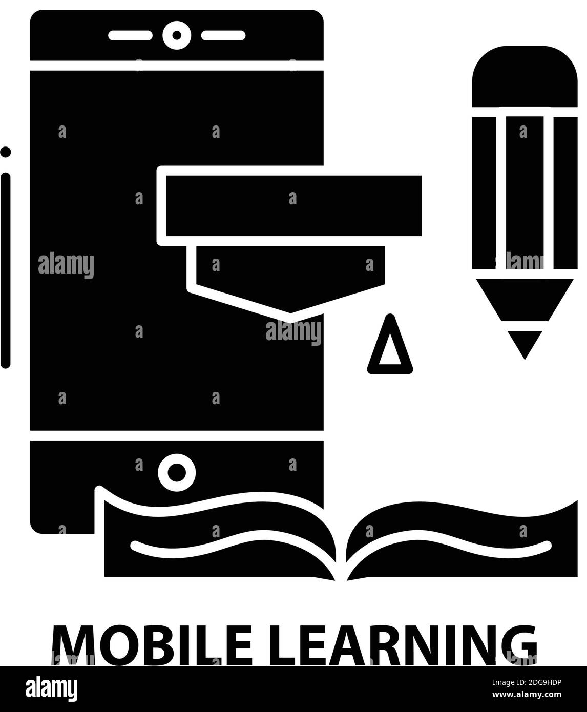 mobile learning icon, black vector sign with editable strokes, concept ...