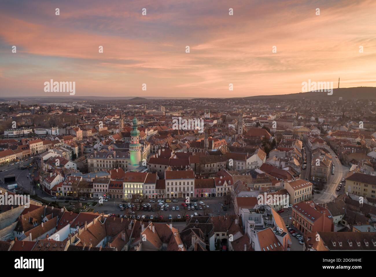 Aerial panorama of medieval Sopron with fire tower Stock Photo - Alamy
