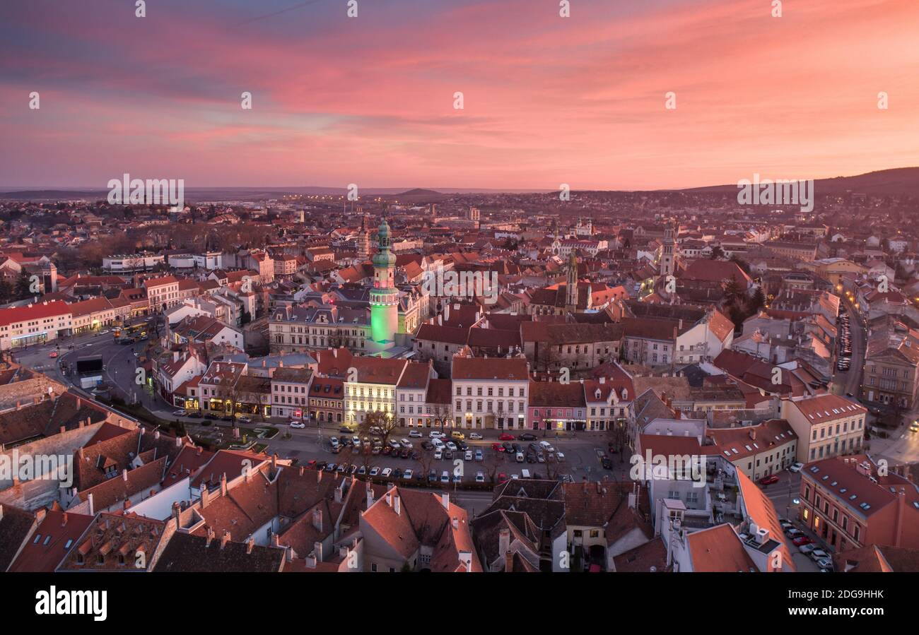 Aerial panorama of medieval Sopron with fire tower Stock Photo - Alamy