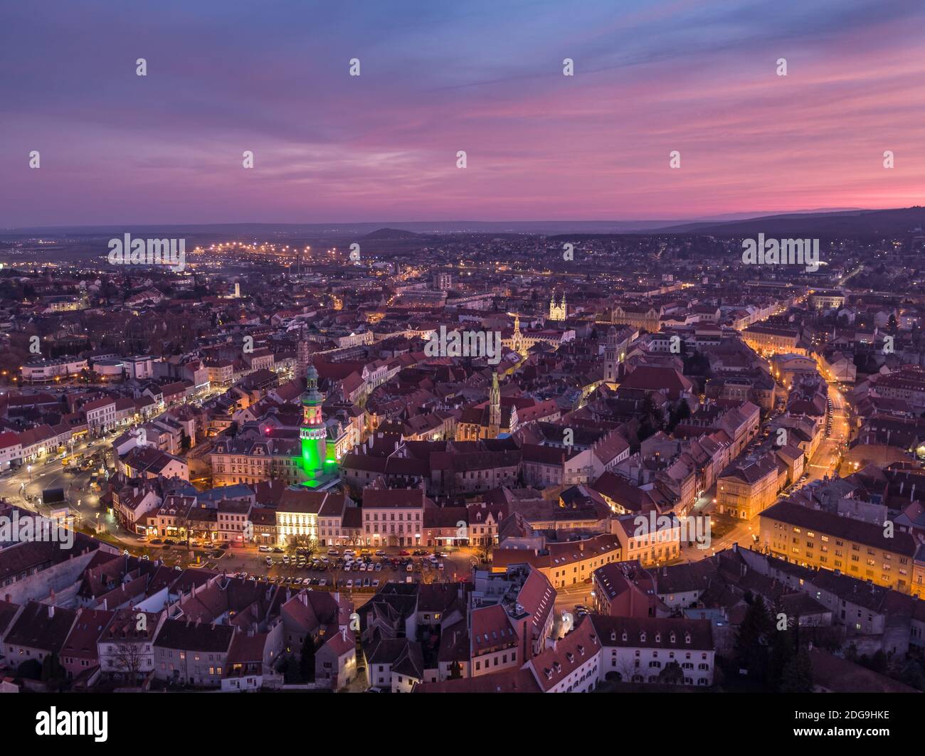 Aerial panorama of medieval Sopron with fire tower Stock Photo - Alamy