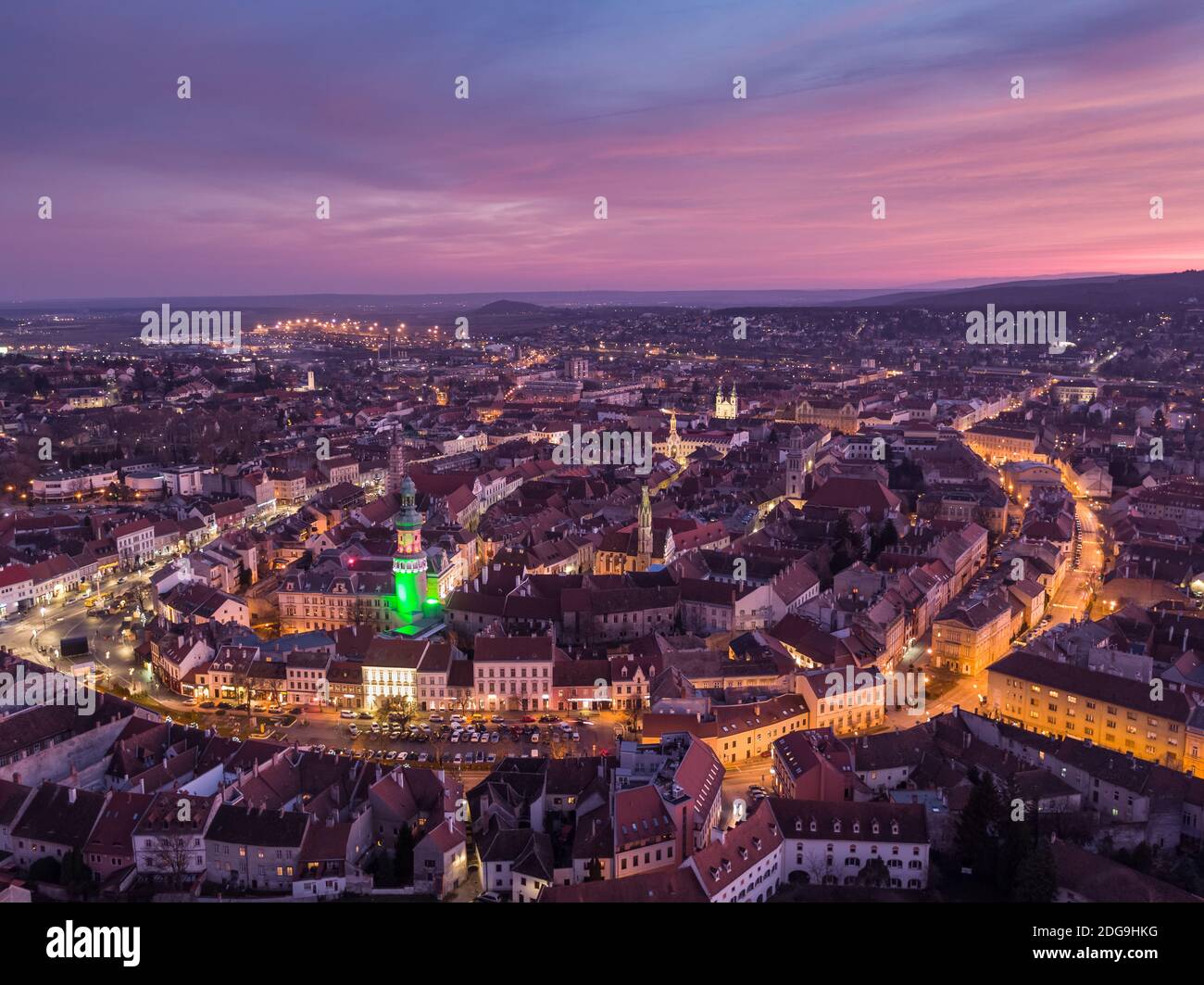 Aerial panorama of medieval Sopron with fire tower Stock Photo - Alamy