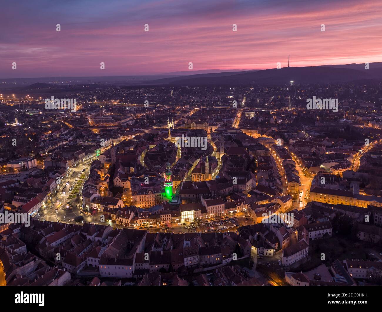 Aerial panorama of medieval Sopron with fire tower Stock Photo - Alamy