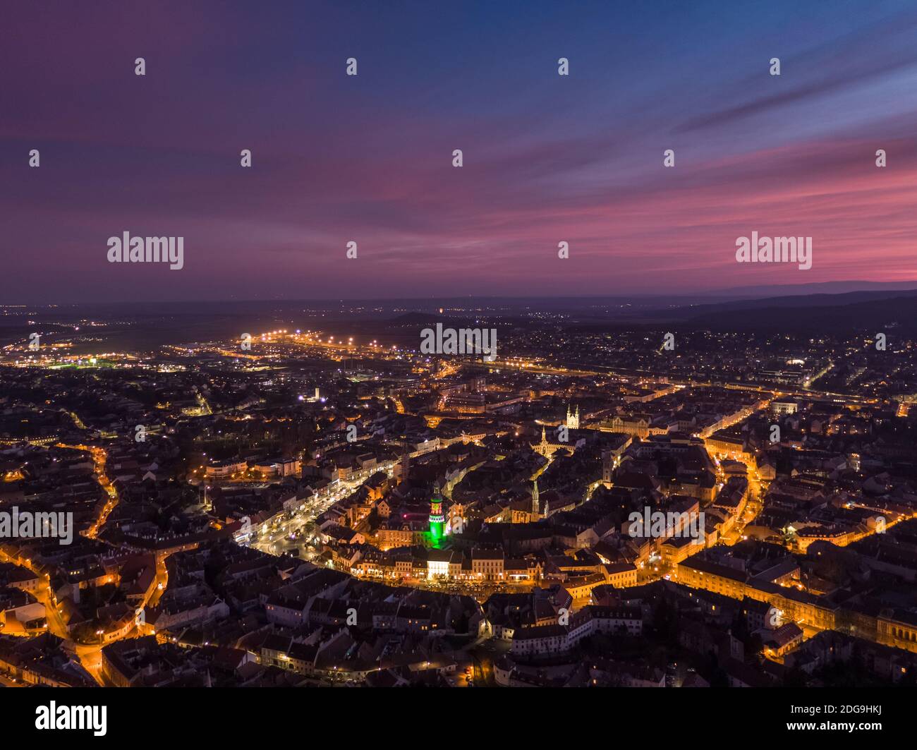 Aerial panorama of medieval Sopron with fire tower Stock Photo - Alamy
