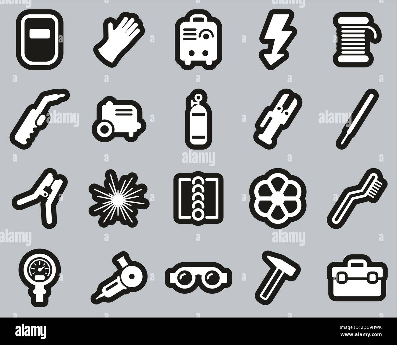 Welding & Welding Equipment Icons White On Black Sticker Set Big Stock ...