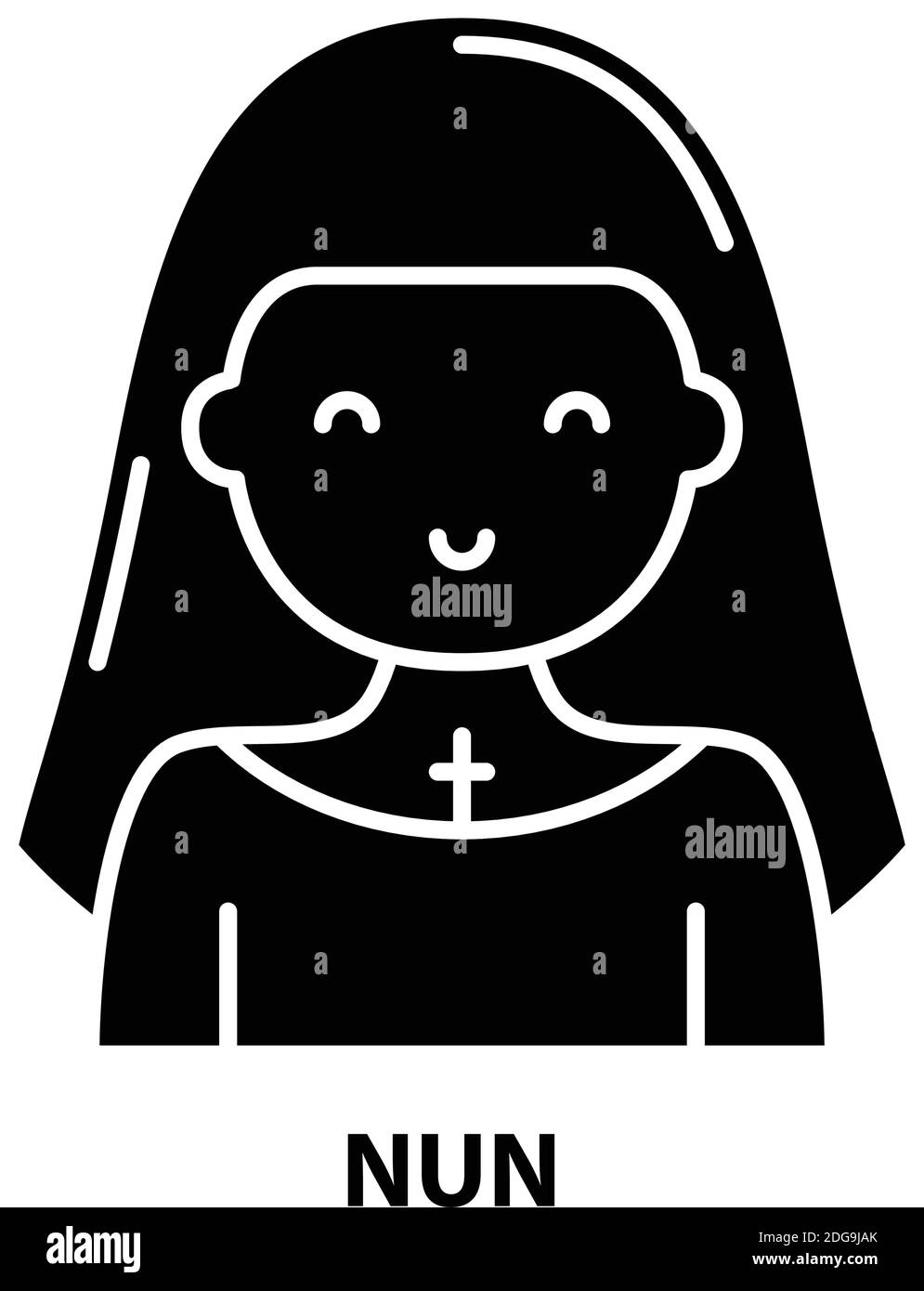 nun icon, black vector sign with editable strokes, concept illustration ...