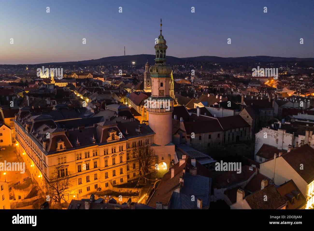 Aerial photo of medieval Sopron with fire tower Stock Photo - Alamy