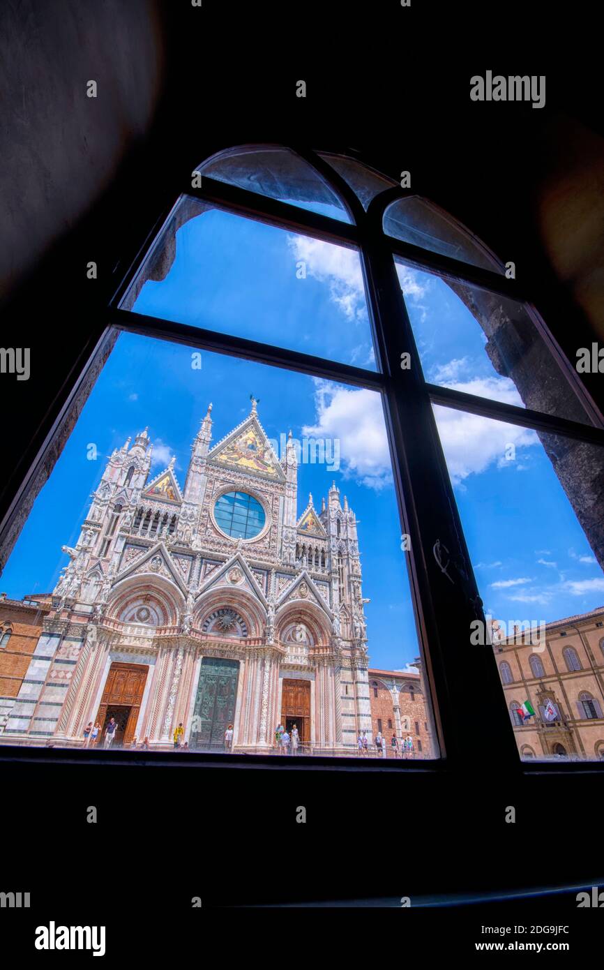 Siena, Italy - July 4, 2018: Facade Exterior Towers Mosaics Cathedral ...
