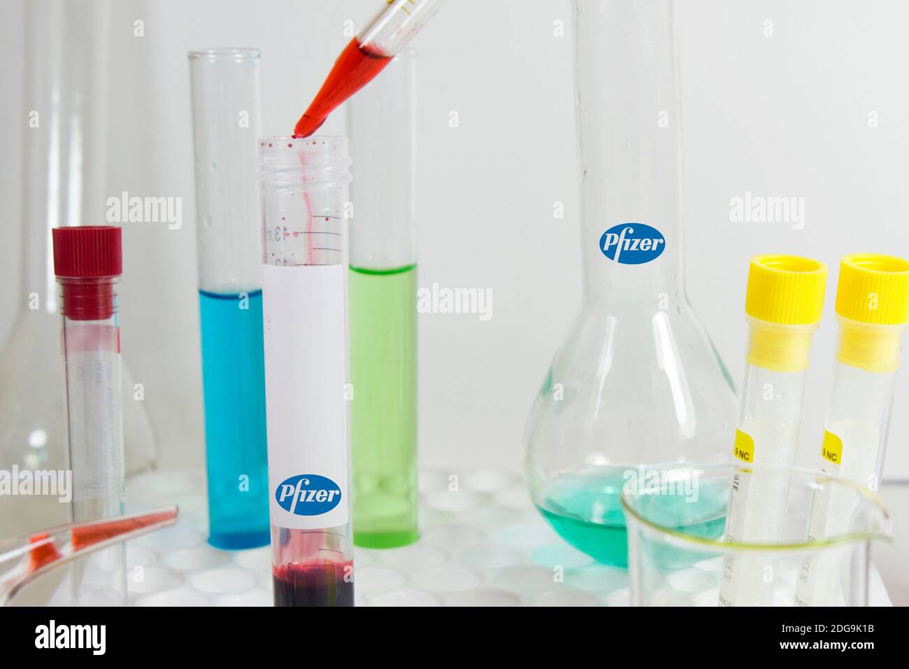 Pfizer chemical laboratory instruments, glassware and pipette. Tests ...