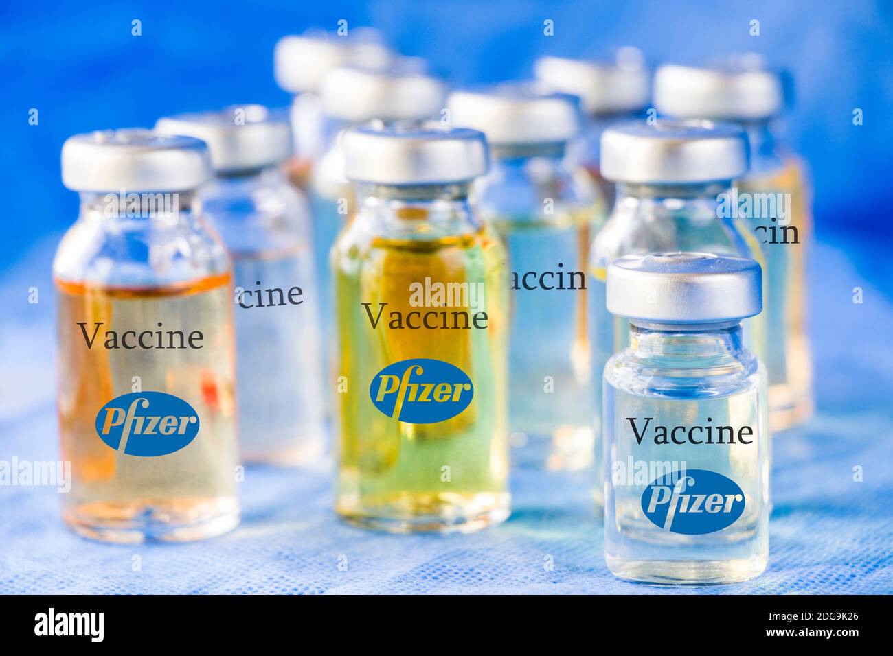 Corona virus and Covid - 19 new Pfizer vaccine in medical bottle ...